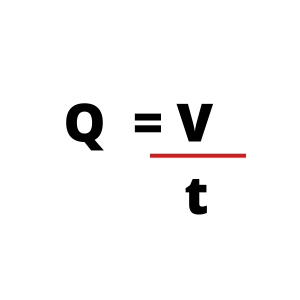 donde: V = volumen, t = tiempo, Q = flujo volumétrico